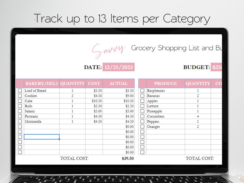 Grocery Budget Spreadsheet Grocery Shopping List Template - Etsy
