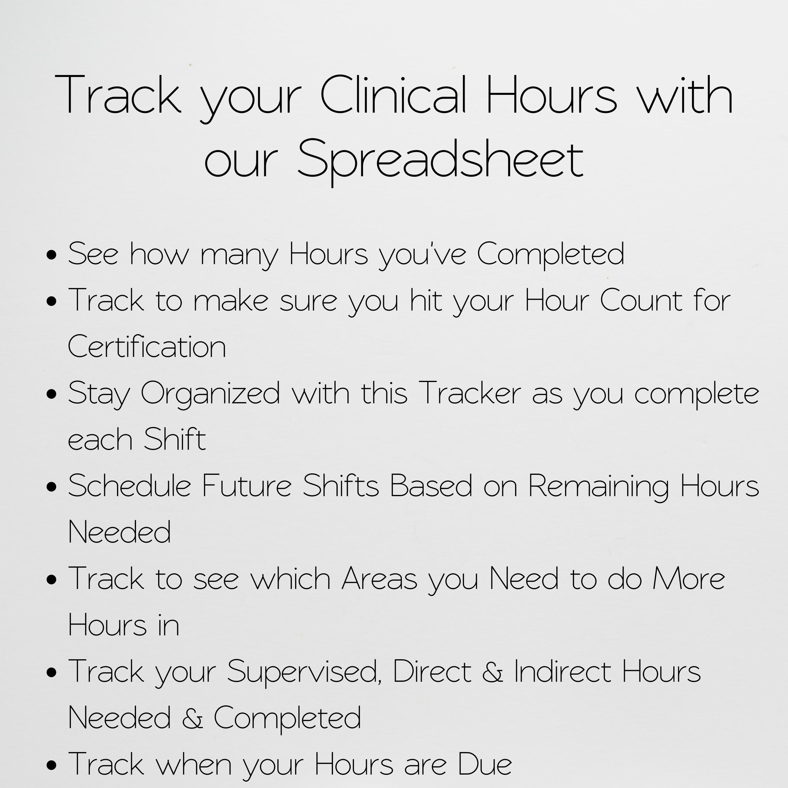 Clinical Hours Tracker Spreadsheet, Residency Hours Sheet, Supervision ...