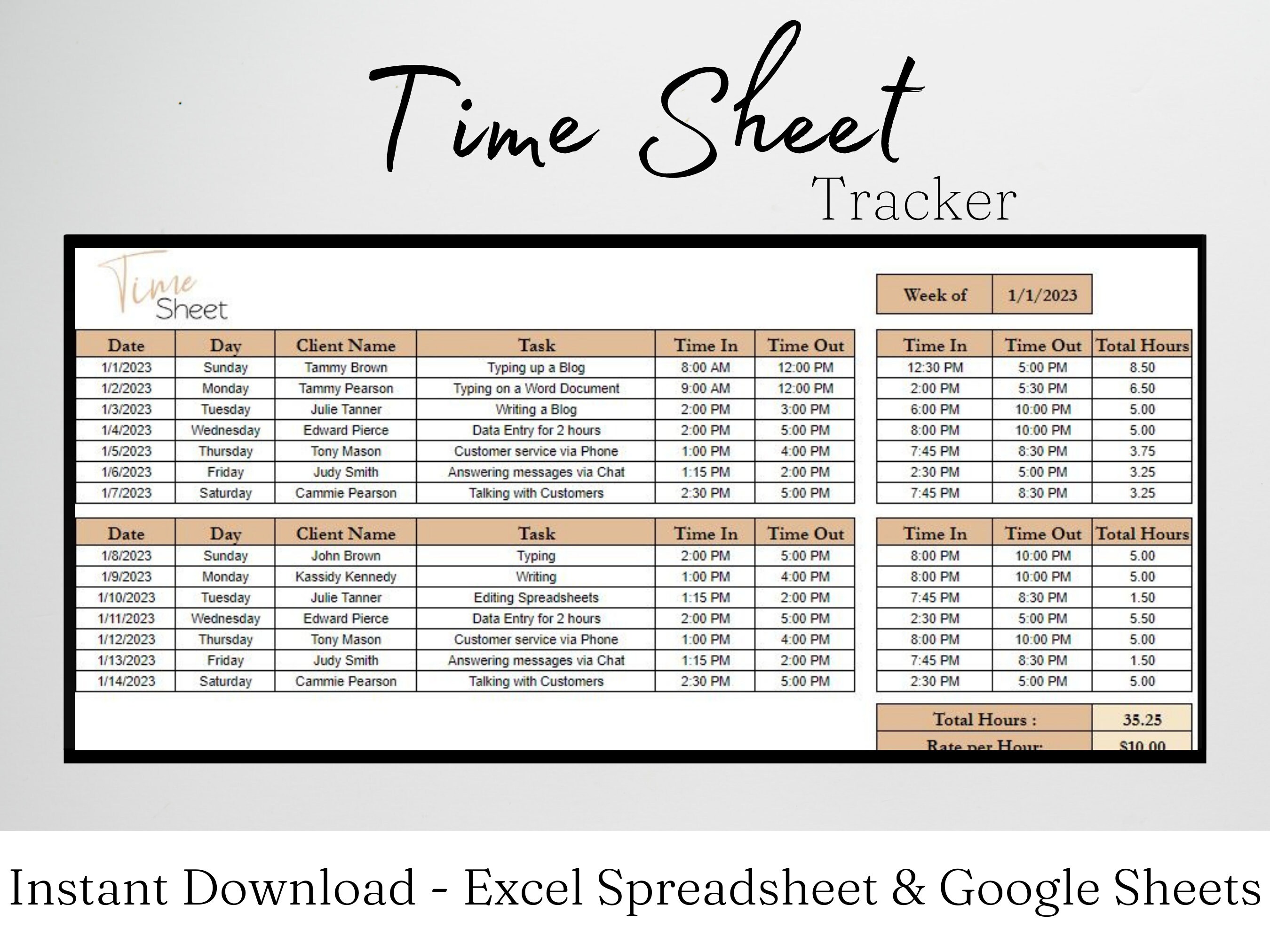 Weekly Time Sheet Employee Time Tracker Clock in and Out - Etsy