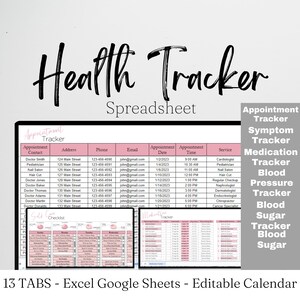 Health Tracker Template Excel Spreadsheet, Health Planner Google Sheets ...