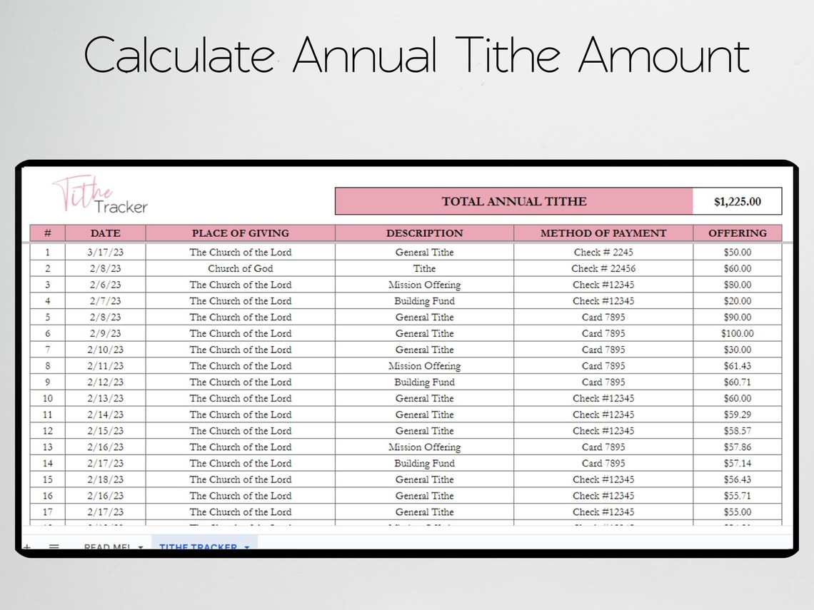 Tithe Tracker Excel Spreadsheet Tithes and Offerings - Etsy