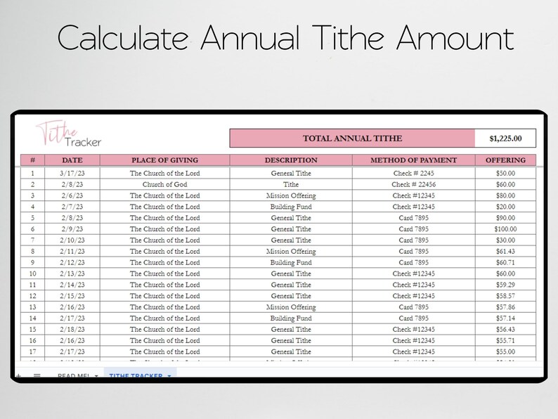 Tithe Tracker Excel Spreadsheet Tithes and Offerings - Etsy