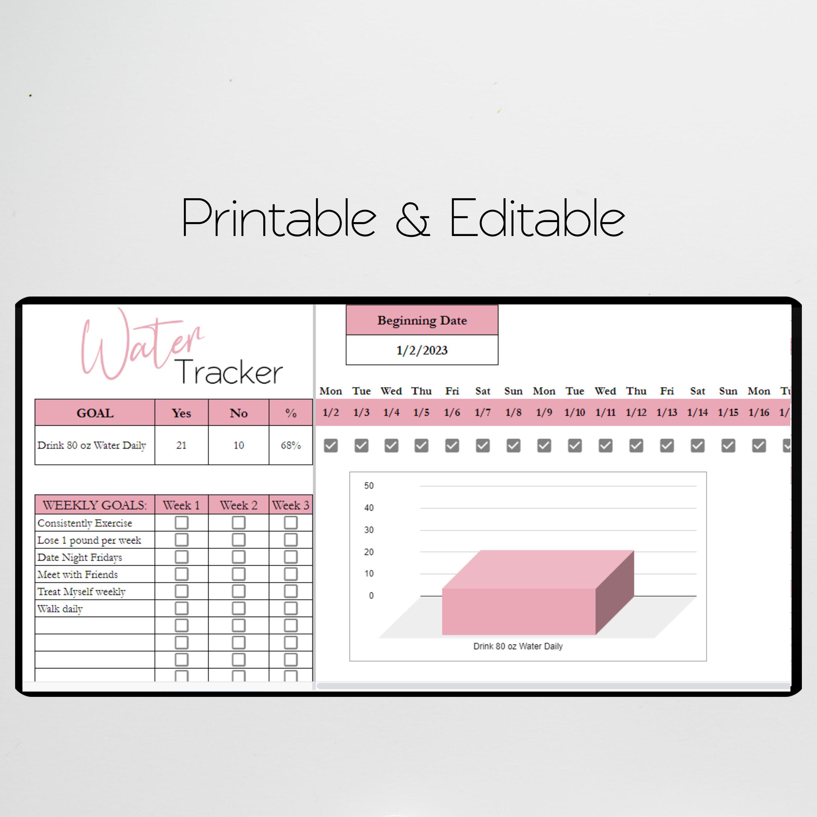 Water Tracker Template Excel Spreadsheet, Water Tracking Google Sheets ...