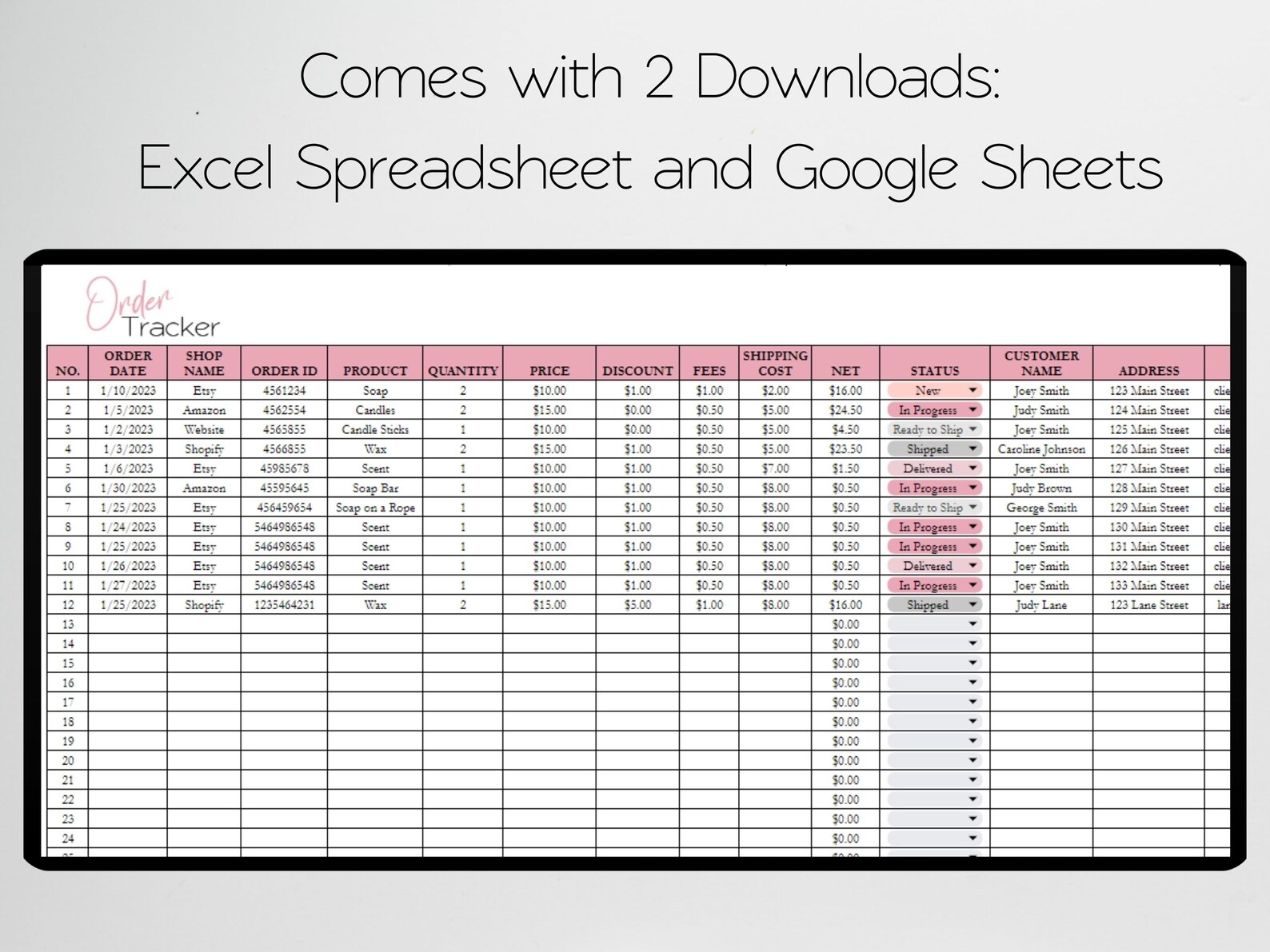 Order Tracker Google Sheets, Order Tracker Excel, Order Tracker ...