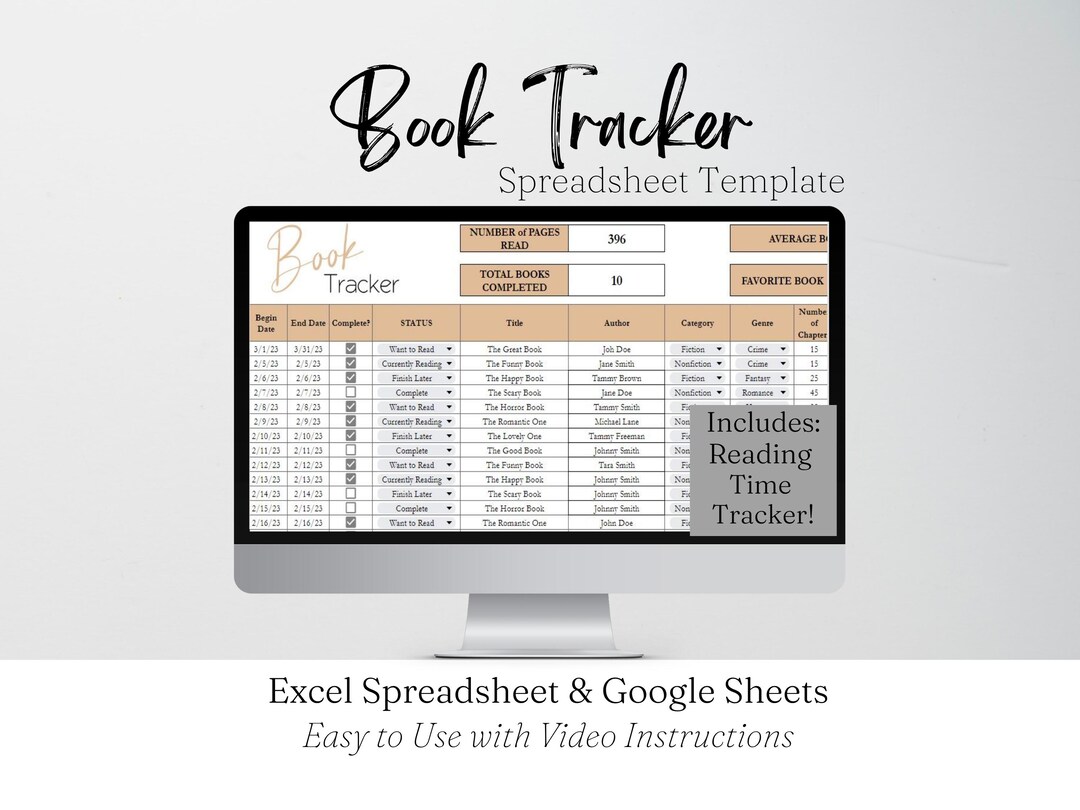 Book Tracker Excel, Book Tracker Log, Book Tracking Checklist, Book ...