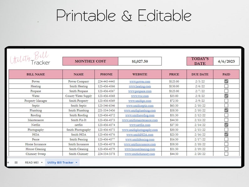Utility Bill Tracker Excel Spreadsheet, Utilities Tracker Google Sheets ...