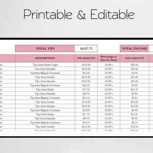 Tip Tracker Excel Spreadsheet, Tips Tracker, Tip Shift Tracker, Server ...