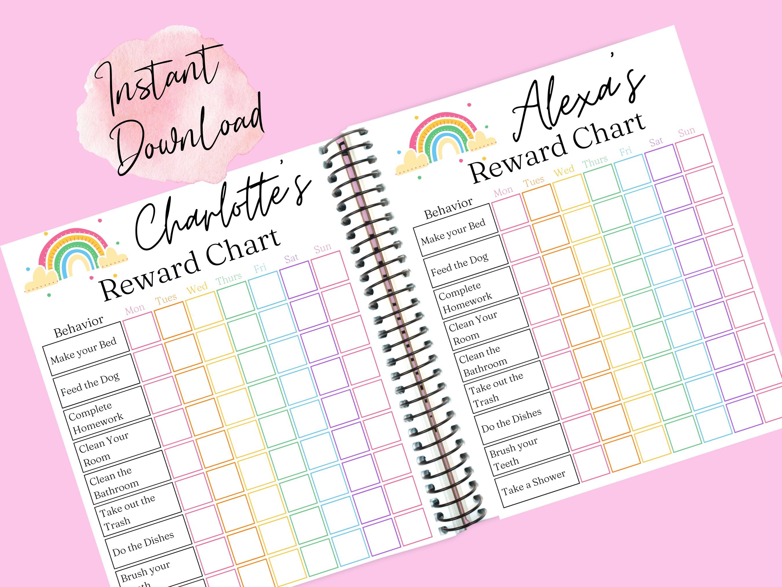 Reward Chart for Kids Printable Editable in Canva Sticker - Etsy