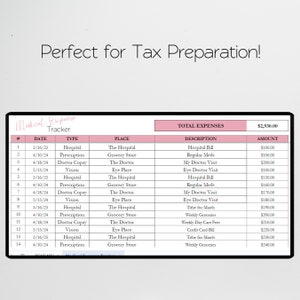 Medical Expense Tracker, Tax Deductions Tracking Sheet, HSA Tracker FSA, Medical Spreadsheet ...