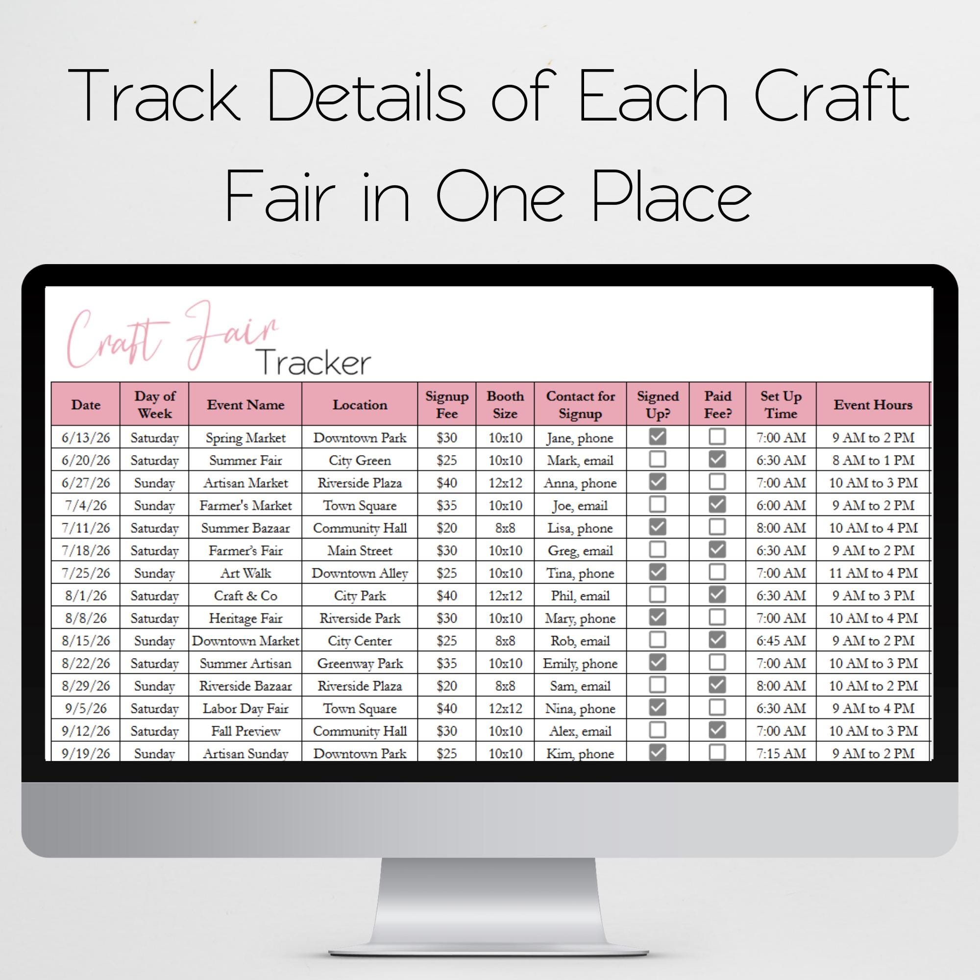 Craft Fair Tracker Bundle Google Sheets, Craft Show Planner Excel ...