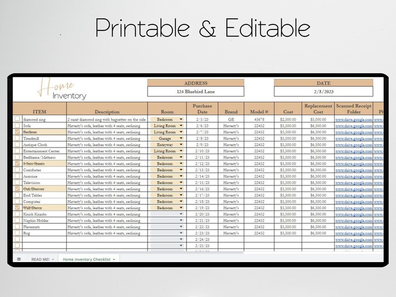 Home Inventory Checklist, Home Inventory Template, Home Inventory ...