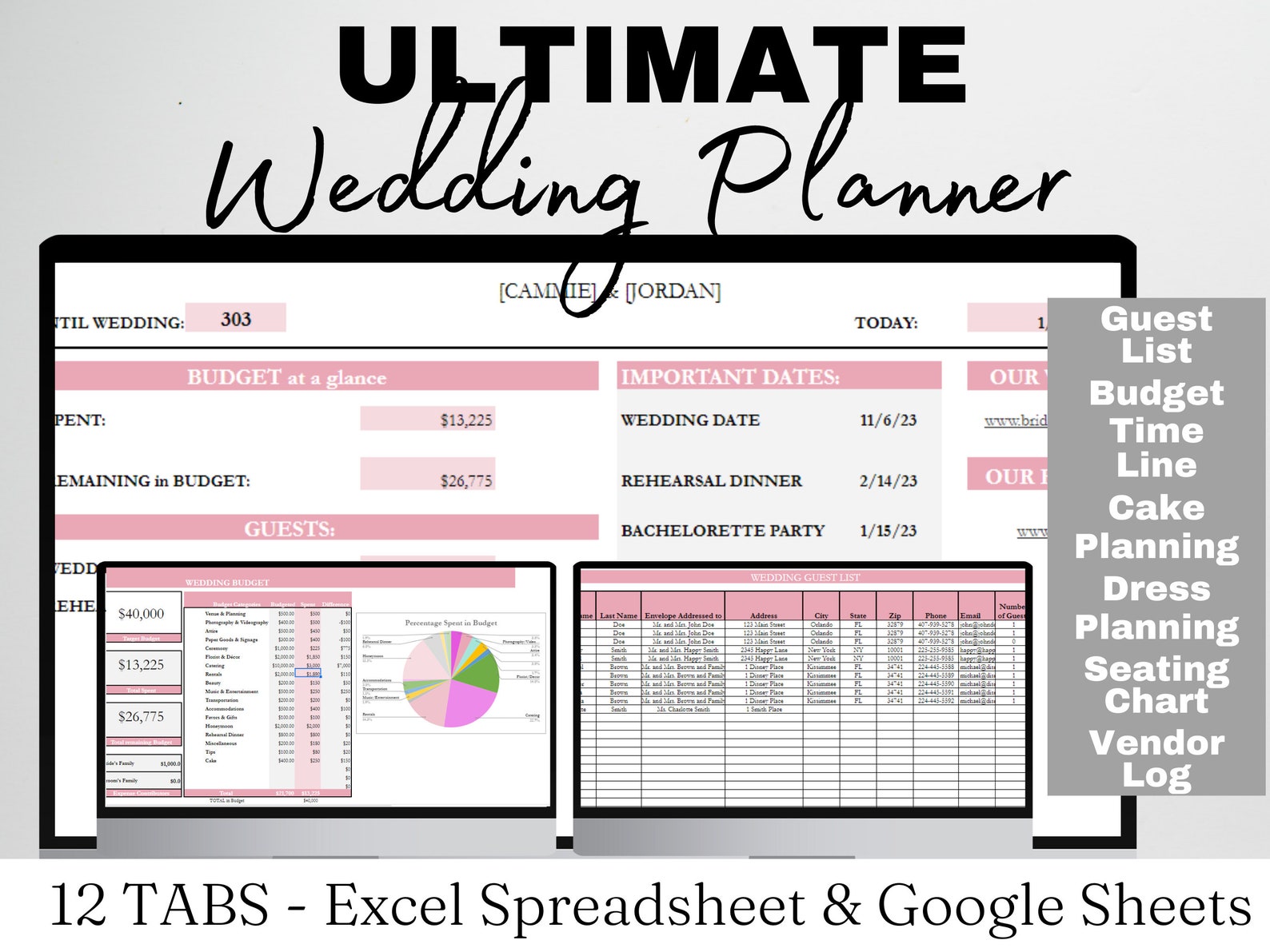 Wedding Planner Spreadsheet Excel Google Sheets, Ultimate Wedding ...
