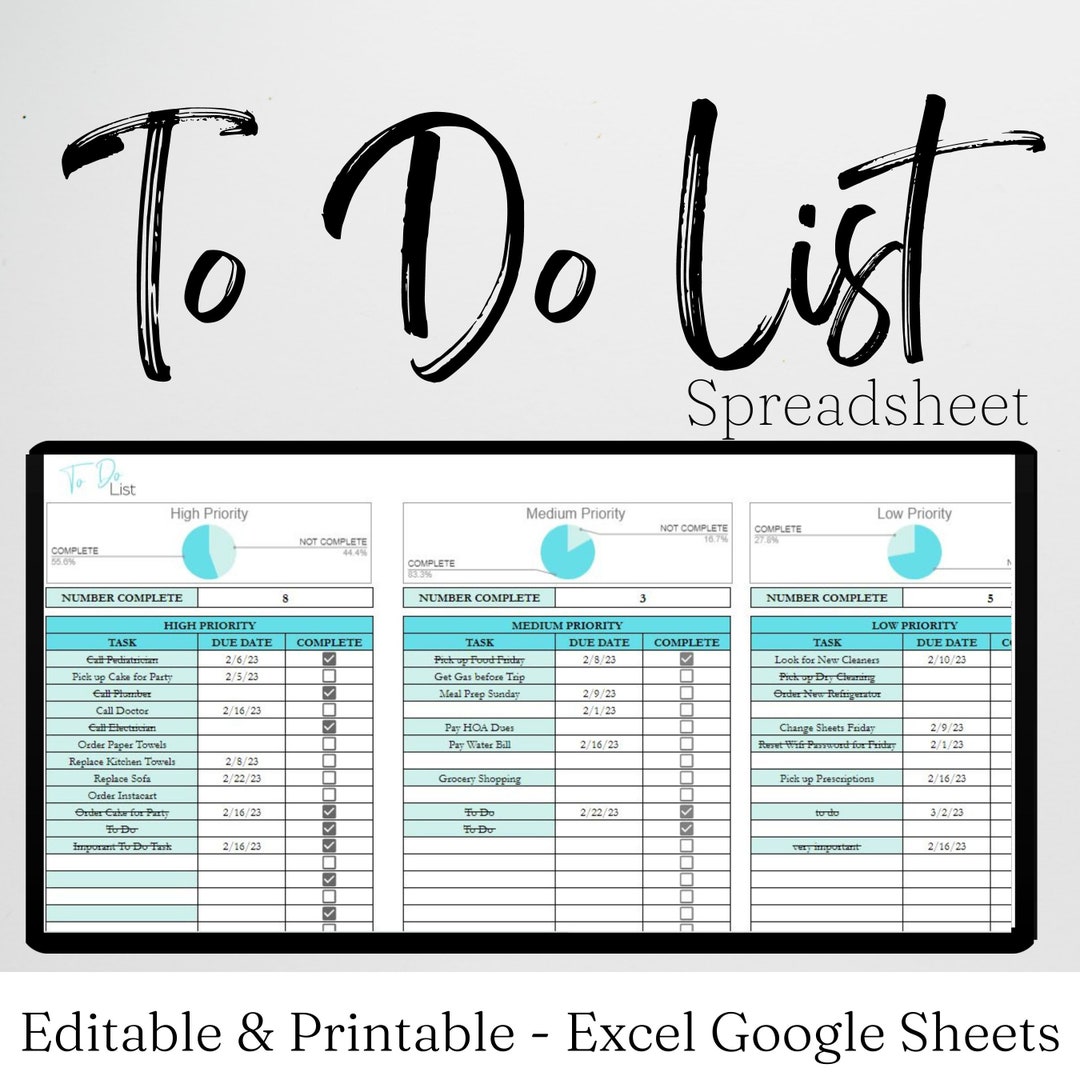 To Do List Spreadsheet, to Do List Template, to Do List Digital, to Do ...