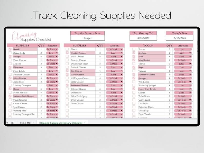 Cleaning Supplies Checklist Template Excel Spreadsheet - Etsy