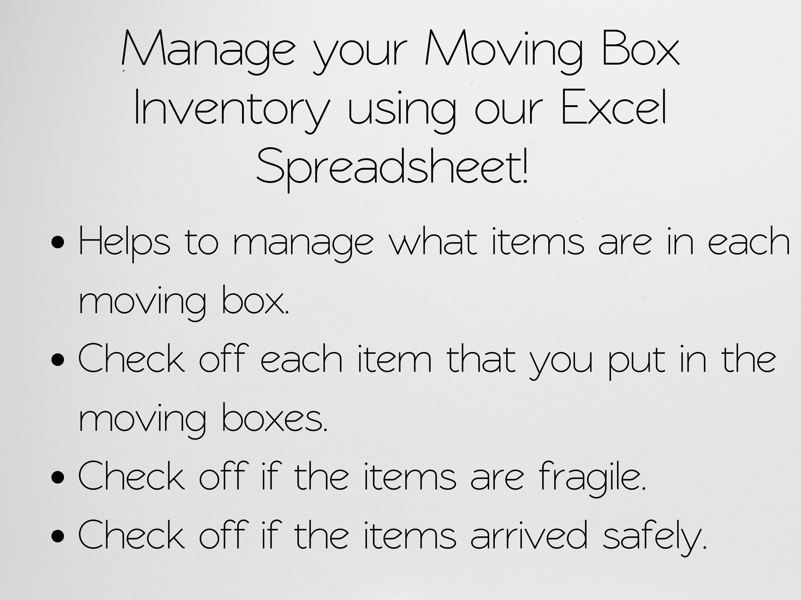 Moving Box Inventory Excel Spreadsheet Organized Moving Home - Etsy