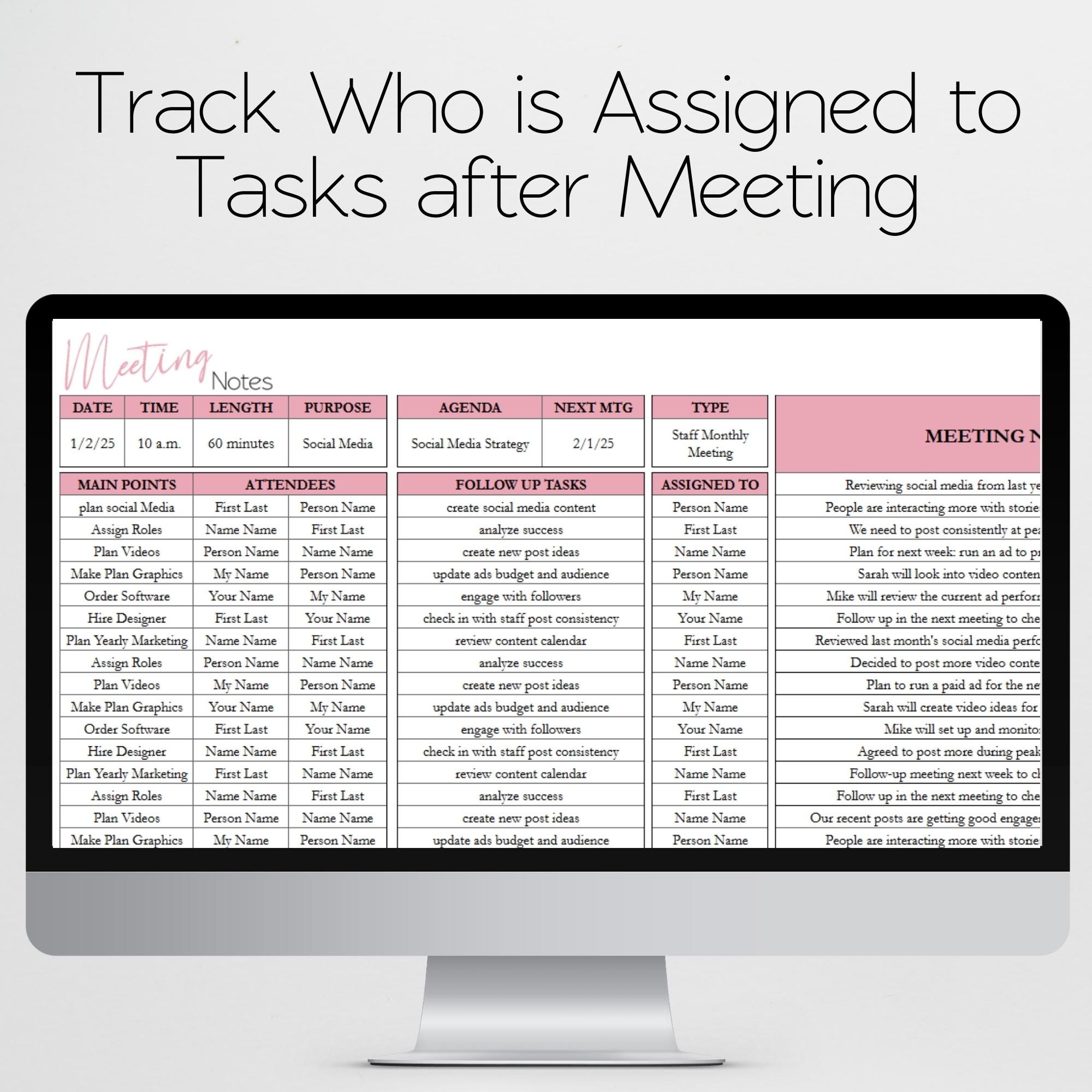 Meeting Notes Tracker, Meeting Minutes Template, Team Meeting Log ...