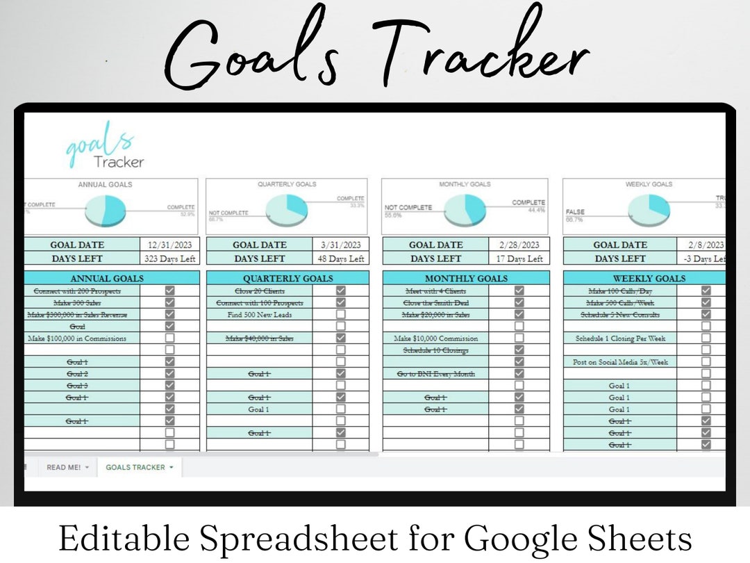 Goal Tracking Excel, Goal Tracker Google Sheet, Goals Planner, Goal ...