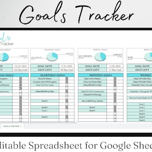 Goal Tracking Excel, Goal Tracker Google Sheet, Goals Planner, Goal ...