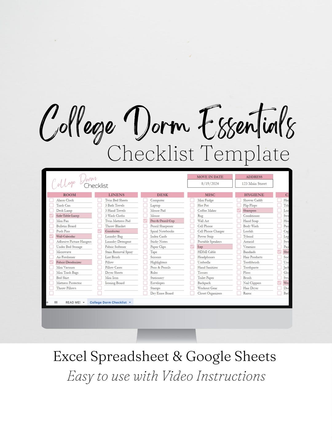 College Dorm Room Essentials Checklist Template Google Sheets, Dorm ...