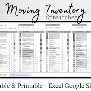 Home Moving Inventory Template Excel Spreadsheet, Home Moving Planner ...