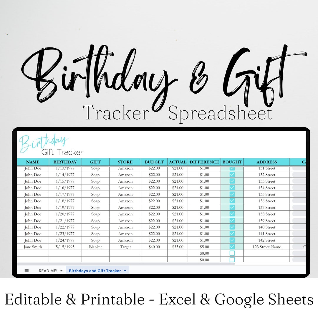 Birthday Template, Birthday Tracker Google Sheets Template, Gift List ...
