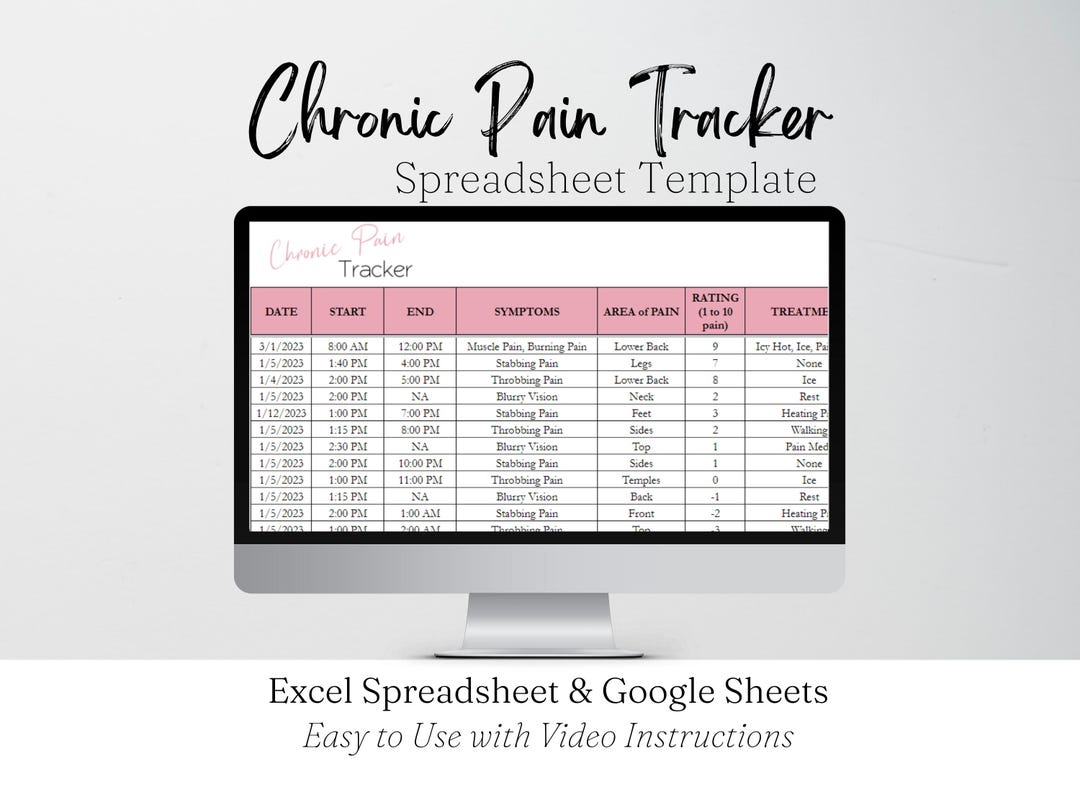 Chronic Pain Tracker Excel Spreadsheet, Chronic Pain Journal Template ...