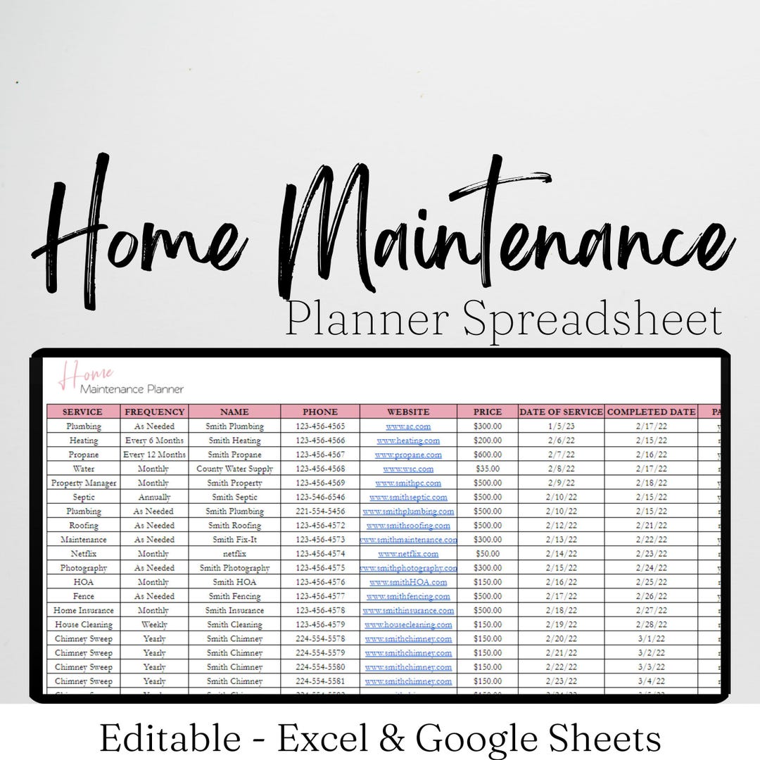 Home Maintenance Planner, Home Maintenance Tracker, Home Maintenance ...