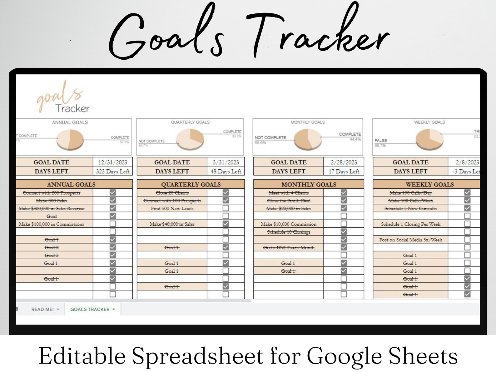 Goal Tracker Google Sheet Goals Tracker Excel Goals Tracker - Etsy