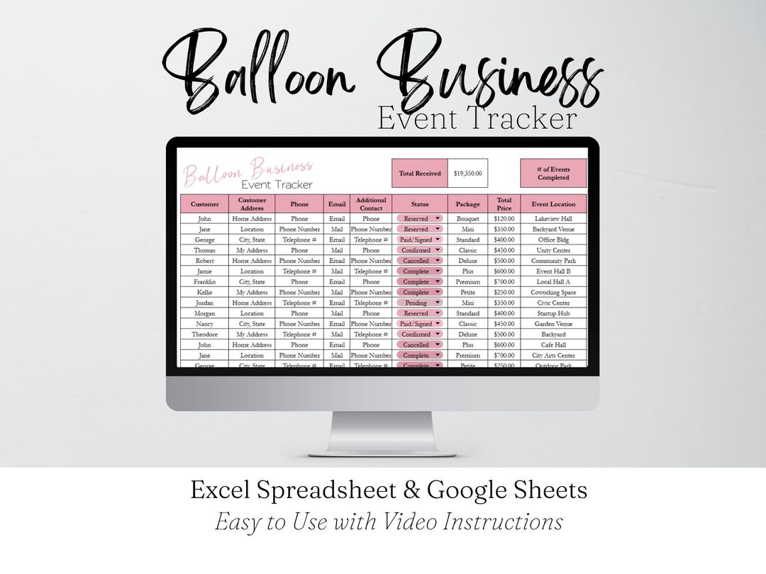 Balloon Business Event Planner Google Sheets, Balloon Artist Business ...