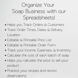 Soap Business Planner Template, Soap Maker Spreadsheet, Soap Order Form ...