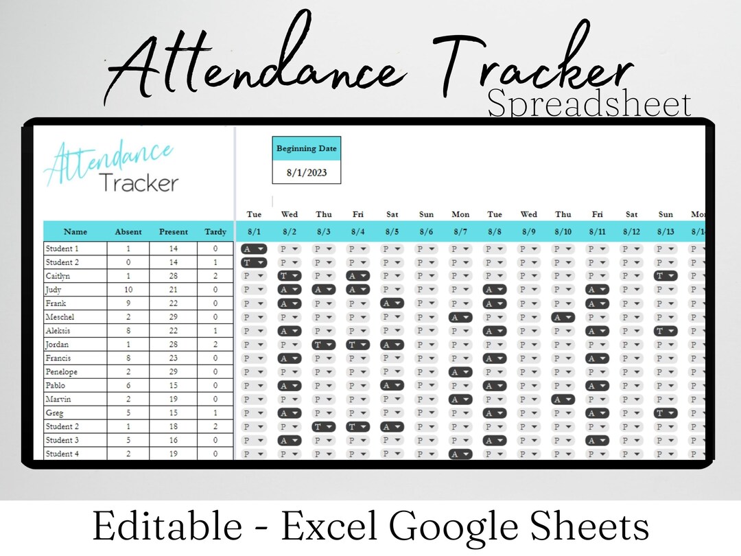 Attendance Log Attendance Tracker Excel Log School Class Template ...