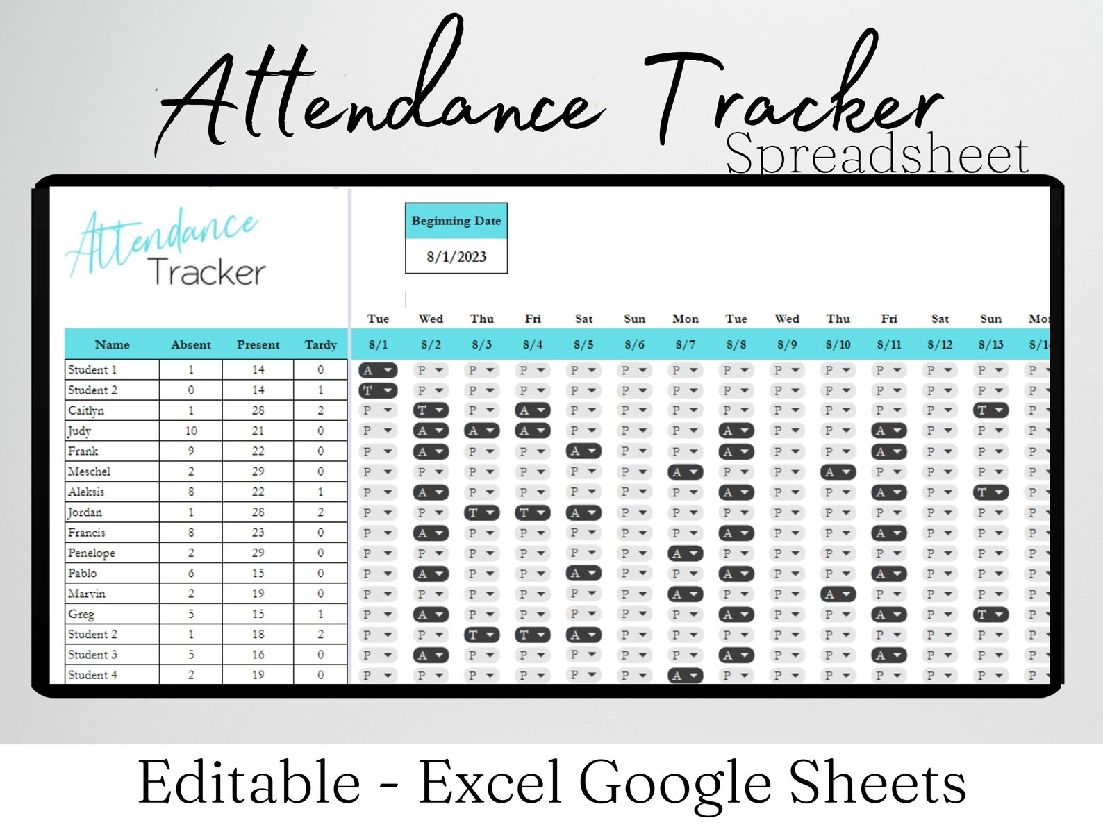 Attendance Log Attendance Tracker Excel Log School Class Template ...