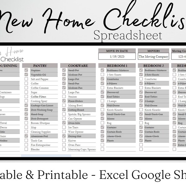 New Home Checklist Excel Etsy New Home Checklist Excel Etsy