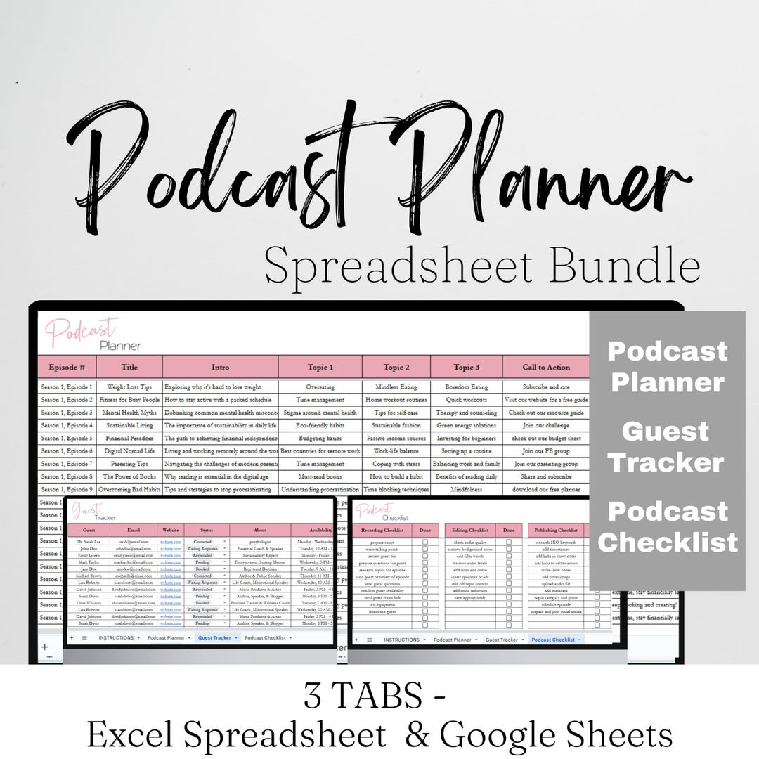 Podcast Planner Spreadsheet Template Google Sheets, Podcast Checklist ...