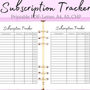 Subscription Tracker Template, Subscription Tracker Printable ...