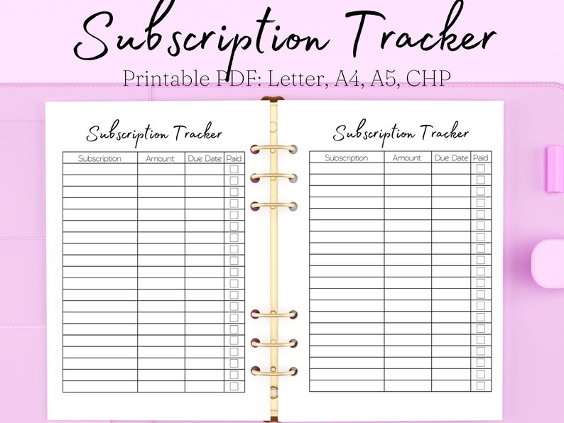 Subscription Tracker Template, Subscription Tracker Printable ...
