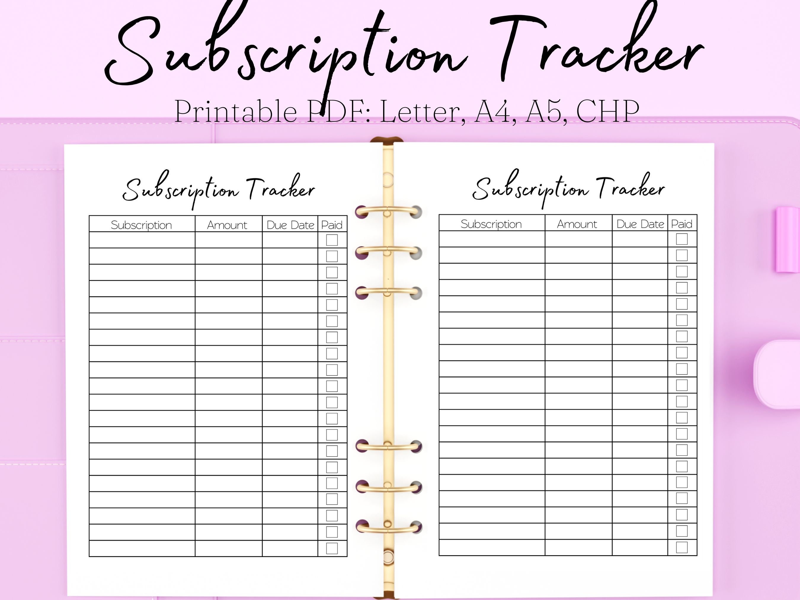 Subscription Tracker Template, Subscription Tracker Printable ...