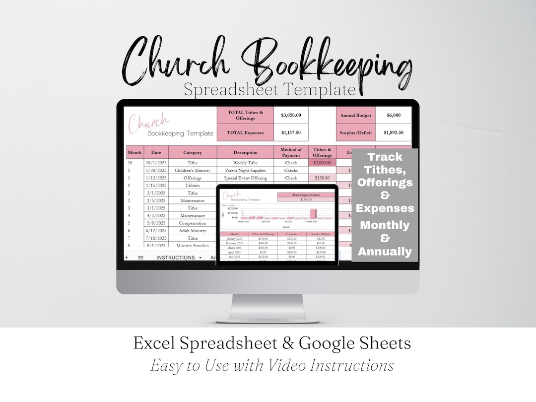 Church Bookkeeping Template Excel Spreadsheet, Church Accounting ...