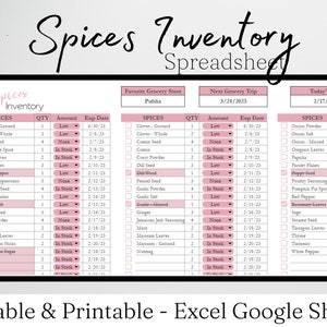 Spices Inventory List, Pantry Inventory Spreadsheet, Spice Inventory ...