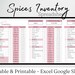 Spices Inventory List, Pantry Inventory Spreadsheet, Spice Inventory ...