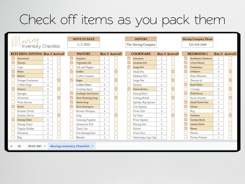 Moving Inventory List Excel Spreadsheet Moving Planner Google - Etsy