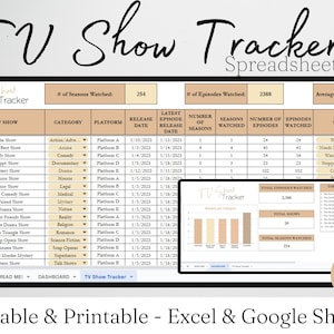 TV Show Tracker Excel Spreadsheet, TV Shows Tracking Google Sheets ...