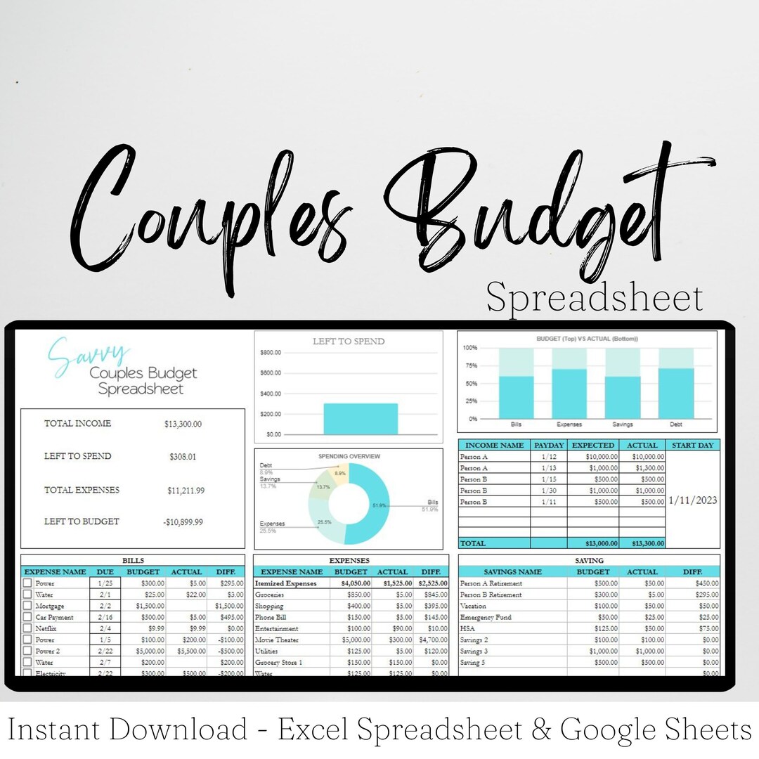 Budget Tracker Excel, Couples Budget Spreadsheet, Couple Budget Sheet ...