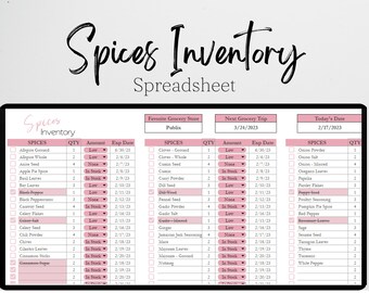 Spices Inventory List, Pantry Inventory Spreadsheet, Spice Inventory ...