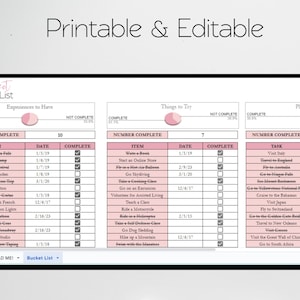 Bucket List Template Excel Spreadsheet, Bucket List Journal, Bucket ...