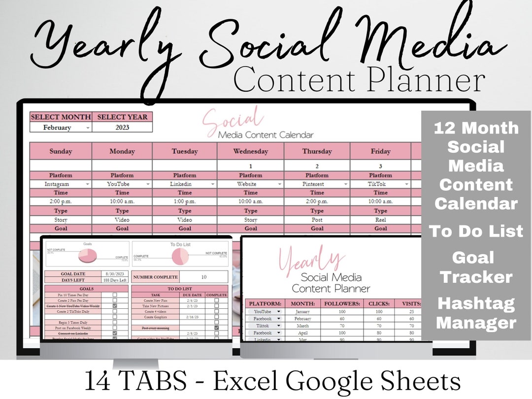 Yearly Social Media Planner, Social Media Content Calendar Template ...