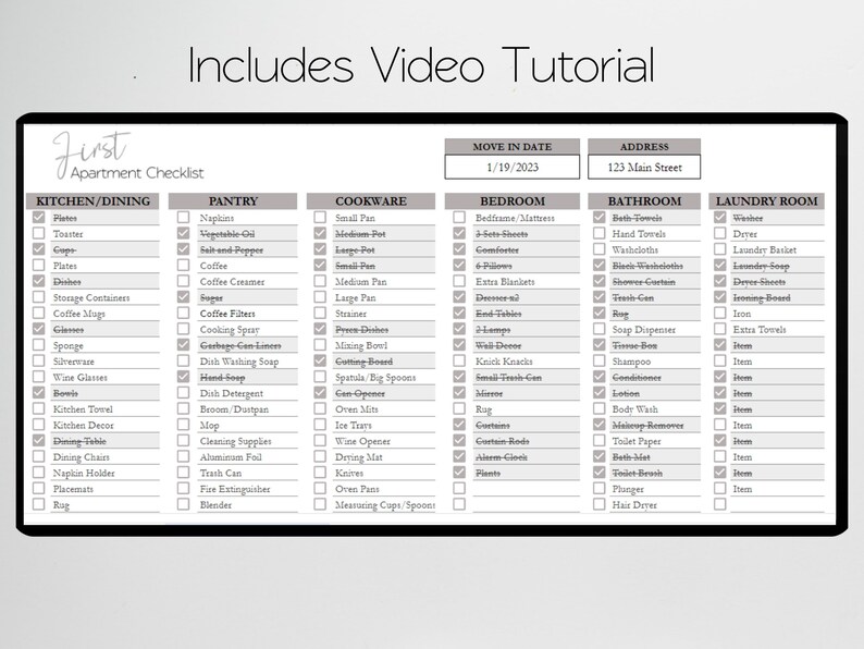 New Apartment Checklist Planner Template Excel Spreadsheet - Etsy