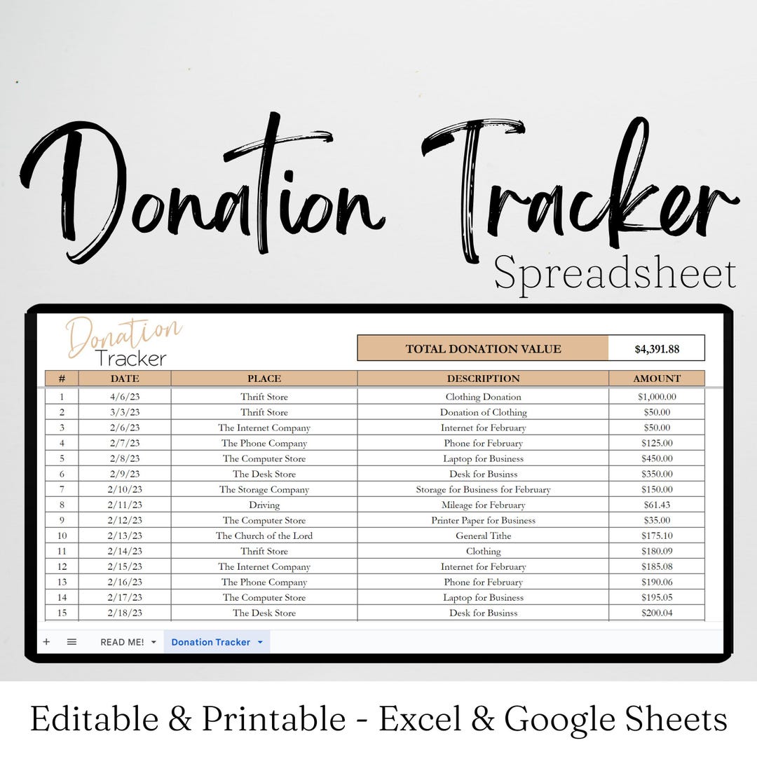 Donation Template Google Sheets, Donation List, Donation Log, Tax ...