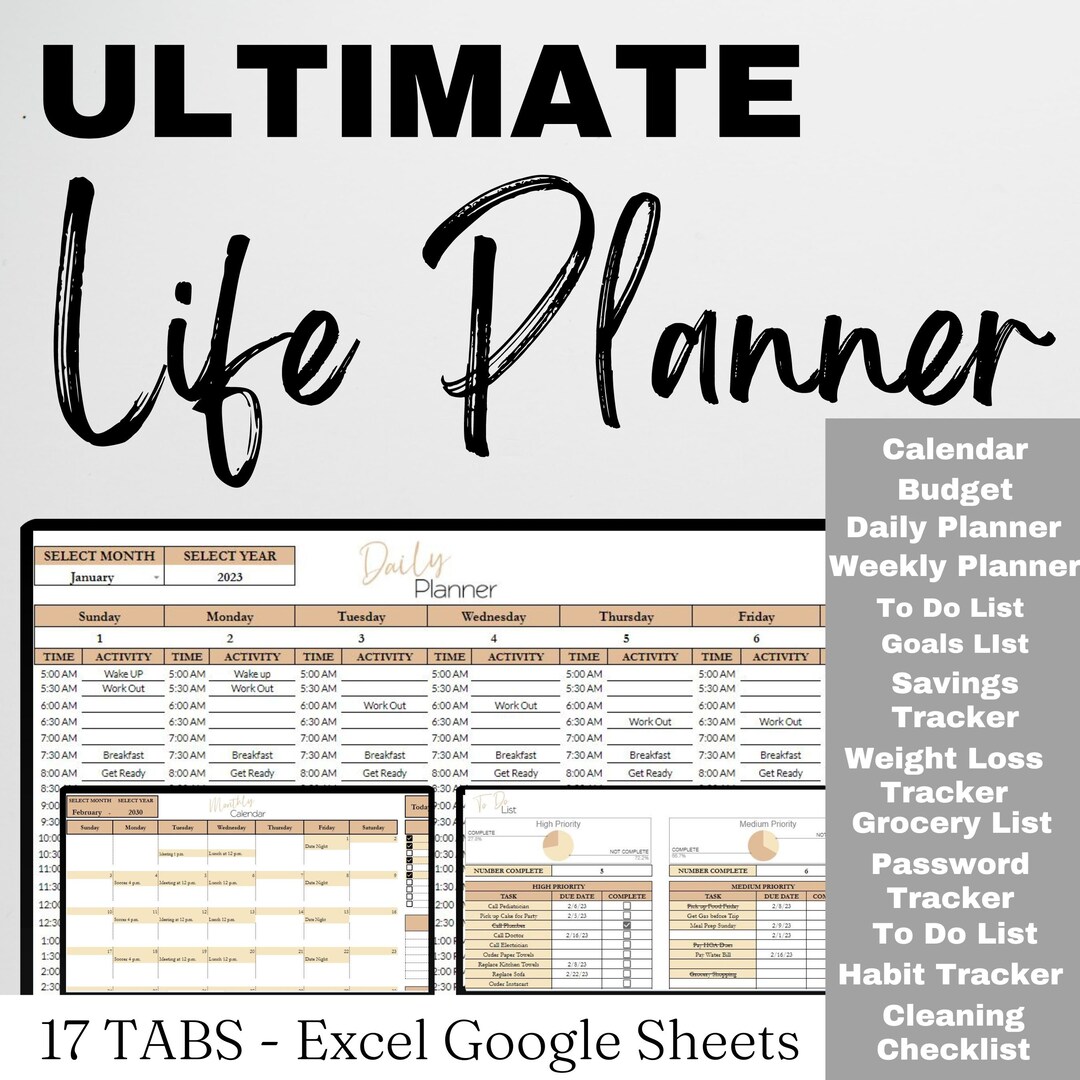 Life Planner Digital Template Google Sheets, Digital Life Planner, Life ...