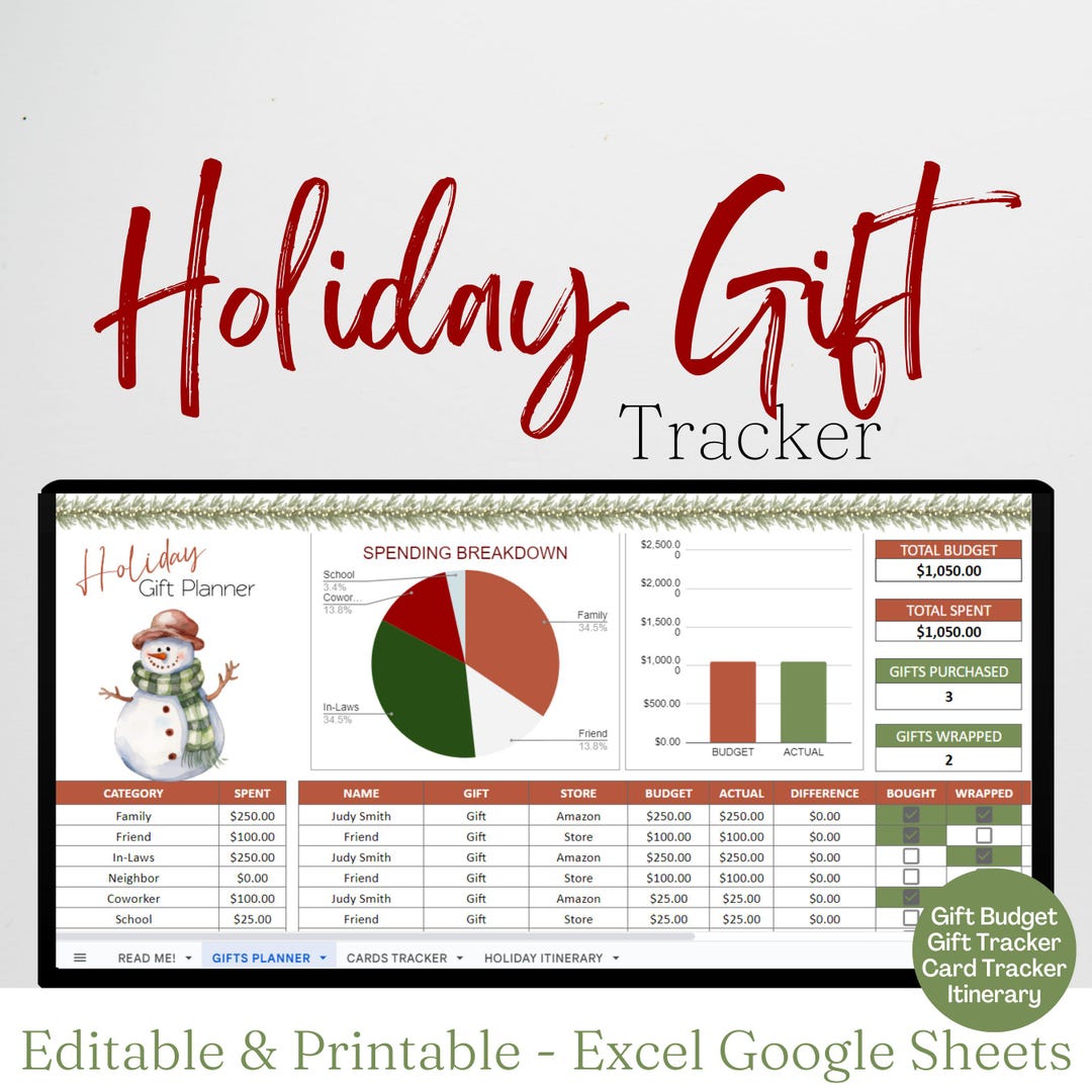 Holiday Gift Tracker Google Sheet, Christmas Planner Spreadsheet ...